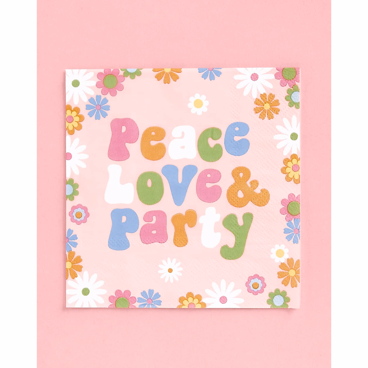 xo, Fetti Groovy Napkins - 3-ply, 24 pcs | Happy Pastel Birthday Party Decorations, 70s Baby Shower, Cool Peace Cake Napkins