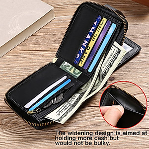 GOIACII Genuine Leather Wallet for Men RFID Blocking Men Wallet with Zipper Coin Pocket ID Window