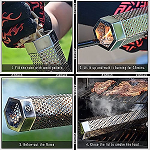 Z GRILLS Pellet Smoker Tube with 2 Hooks and Brush, 12" BBQ Billowing Smoke Mesh Stainless Steel for Cold/Hot Smoking