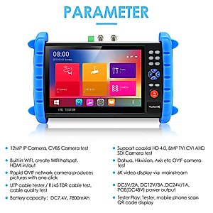 Rsrteng CCTV Camera Tester, IPCXS-ACHITU Security IP Camera Tester 8MP CVI TVI AHD SDI CVBS Camera Tester 7inch IPS Touch Screen Support TDR POE WIFI 4K HDMI IPC Tester