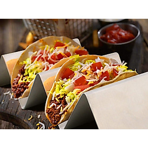 KORCCI Taco Holders Set of 4, Stainless Steel Taco Stand Shell Rack, Each Rack Holds Up to 3 Tacos. Taco Tray Plates for Taco Bar, Easy Serve Tacos. Oven and Grill Safe for Baking, Dishwasher