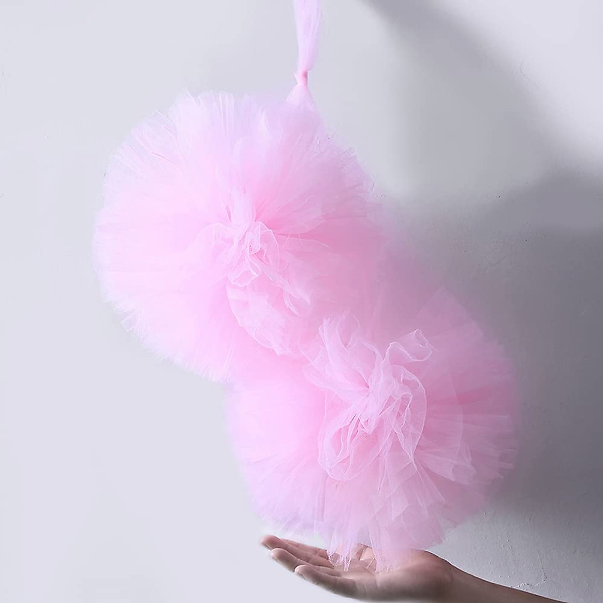 ADESIGNSTORE Baby Girl Pink Princess Canopy with tulle pom poms set of two Fluffy bedroom decoration Baby House play room nook decor