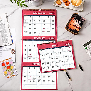 2023-2024 Calendar - 18 Monthly Calendar with Thick Paper, 14.6" x 11.5", Jan. 2023 - Jun. 2024, Twin-Wire Binding + Hanging Hook + Unruled Blocks with Julian Date, Horizontal - Pink