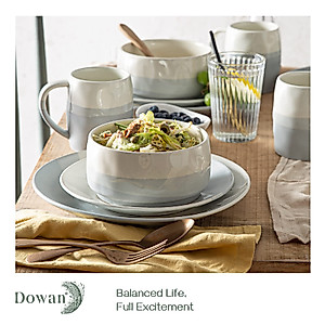 DOWAN Soup Bowls, Ceramic Cereal Bowls, 23 OZ Bowls for Fruit, Salad, Ramen, Ice Cream, Dessert, Side Dishes, Dishwasher & Microwave Safe, Chip Resistant, Set of 4, Light Blue & White