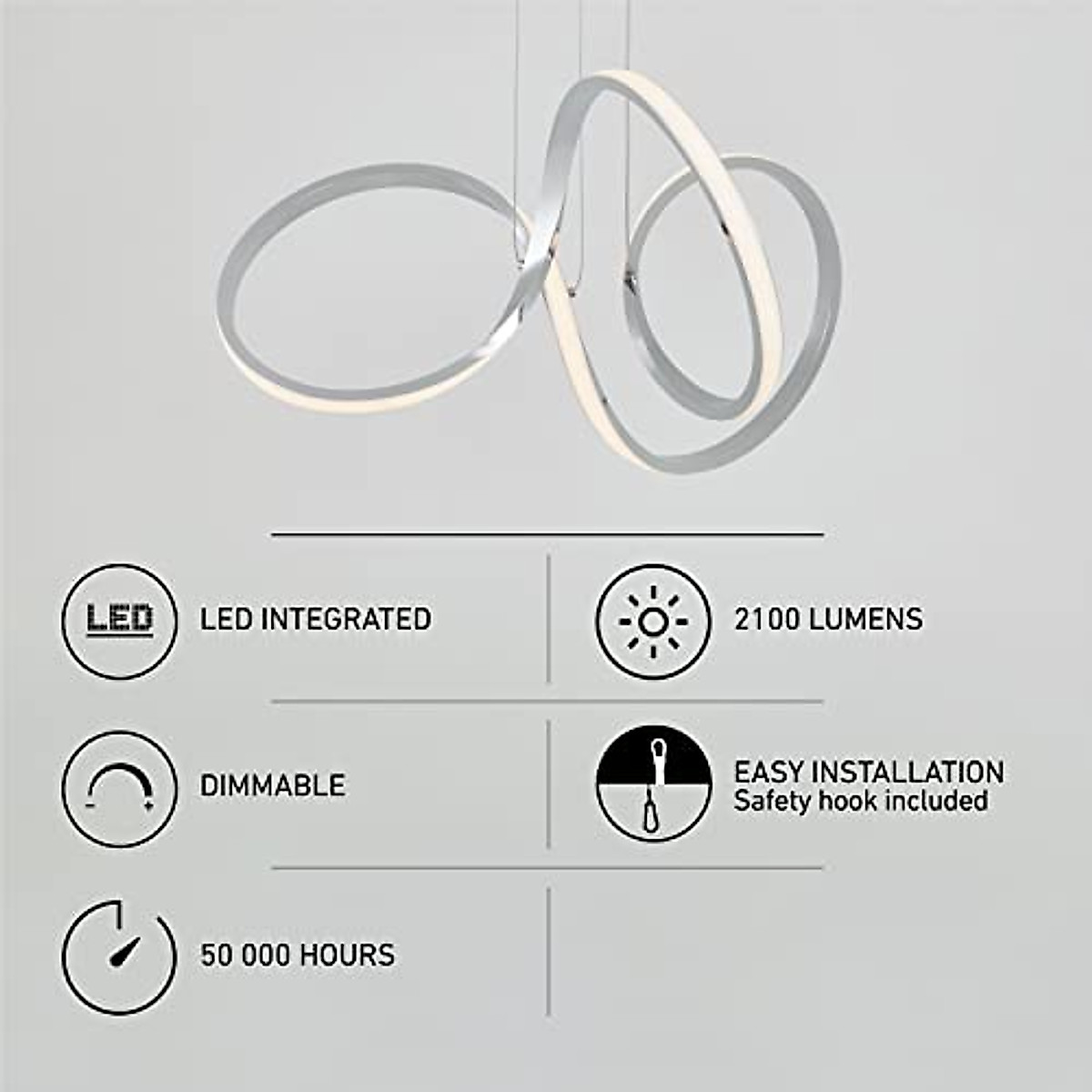 Artika Swirl Pendant Light Fixture 30W LED Ceiling Light, Chrome Finish - Ideal for Dining Room, Kitchen, Stairway - 2100 Lumens, 3000 Kelvin, No Bulb Required