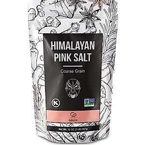 Soeos Himalayan Sea Salt, Coarse Grain, 32oz (2 Pound), Non-GMO Himalayan Pink Salt, Kosher Salt, Sea Salt for Grinder Refill