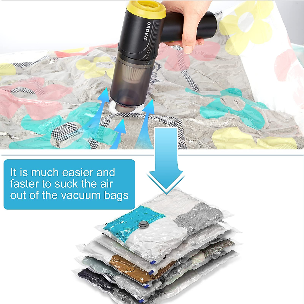 WADEO Handheld Vacuum Cordless, Car Vacuum Cordless Rechargeable 9000Pa, Hand Held Vacuum, Mini Vacuum with Blower, Portable Car Vacuum with LED Light, Wireless Vacuum Cleaner for Home Pet & Office