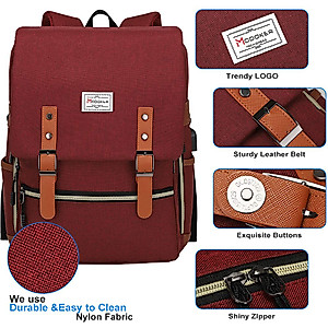 Modoker Upgraded Teal Vintage Laptop Backpack College School Bookbag for Women Men, Slim Travel Laptop Backpack with USB Charging Port Computer Bag Casual Rucksack Daypack Green