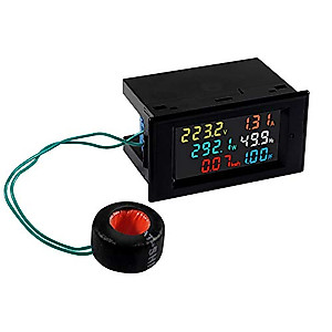 AC Display Meter 80-300V 100A Voltage Current Power Factor Frequency Electric Energy Monitor Ammeter Voltmeter Multimeter Tester 110V 220V Digital Color LCD Volt Amp Watt Detector Reader Panel