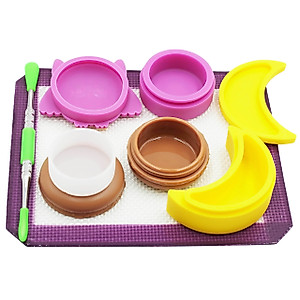Pearwell Silicone Wax Containers 7ml 11ml 12ml Owl Moon Concentrate Jars with 5.9"×4.9" Purple Mat and 4.8“ Carving Tool