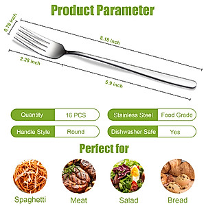 Stainless Steel Dinner Forks Set for，8-inch Modern Flatware Cutlery Forks，Food Grade Stainless Steel Flatware, Mirror-Polished & Dishwasher Safe, Use for Home Kitchen, Party or Restaurant