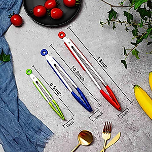 Hot Target Set of 3: 7, 9, 12 inches, Heavy Duty, Non-Stick, Stainless Steel Silicone BBQ and Kitchen Tongs. Heat resistant up to 600°F (Multicolor)