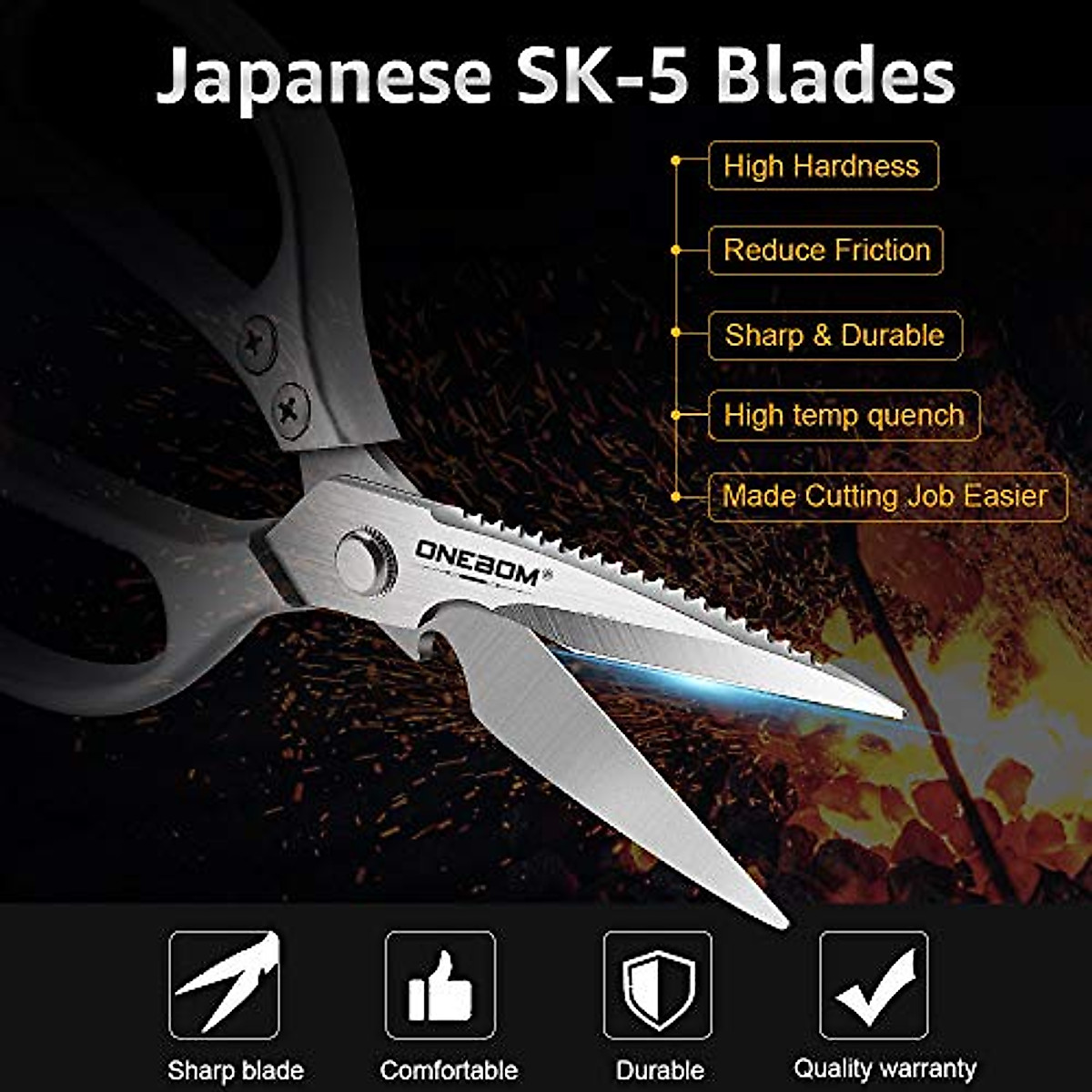 ONEBOM Kitchen Shears 2 Pack,Multi-Function Kitchen Scissors Heavy Duty Sharp 304 Stainless Steel, Sliver Apartment Kitchen Accessories Cooking Shears for Chicken,Meat,Fish,Poultry(Sliver)