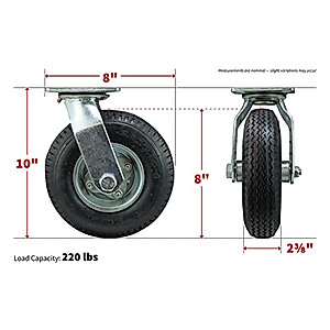 Shepherd Hardware 9794 8-Inch Pneumatic Caster Wheel, Swivel Plate, Steel Hub with Ball Bearings, 5/8-Inch Bore Centered Axle