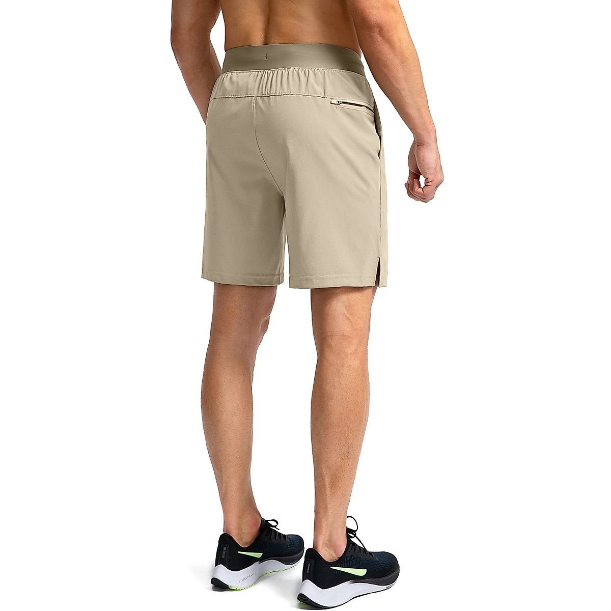 Men's Running Shorts with Zipper Pockets 7 Inch Lightweight Quick Dry Gym Athletic Workout Shorts for Men (Khaki, L)