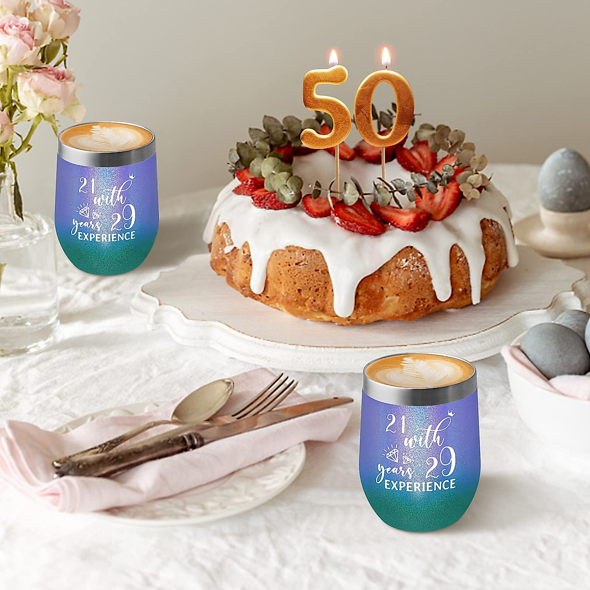 50th Birthday Gifts for Women - 50th Birthday Wine Tumbler for Women, 12oz Insulated Wine Tumbler with Lid and Straw, 50 Years Old Birthday Gifts for Anniversary Decorations (Glitter Violet Ombre)…