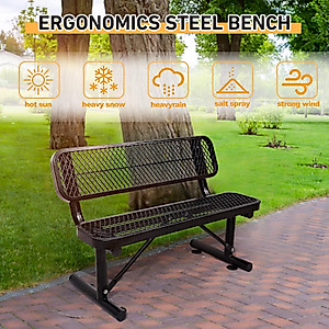 4Ft Outdoor Bench with Back Portable Frame, Outdoor Steel Park Bench with Backrest, Expanded Metal Mesh Bench for Outside, Lawn, Backyard, Park, Deck, Garden, Patio, Porch, Black