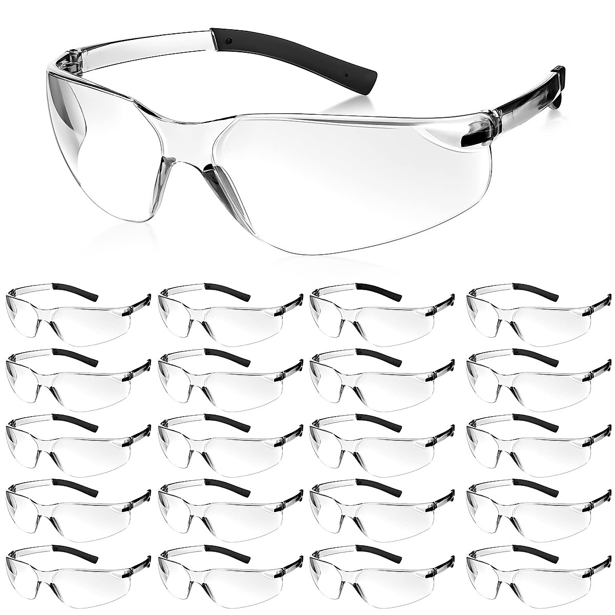 Queekay 20 Pcs Safety Glasses UV Scratch Resistant Eyewear Polycarbonate Goggles Clear Protective Eyewear for Lab Science (Transparent)
