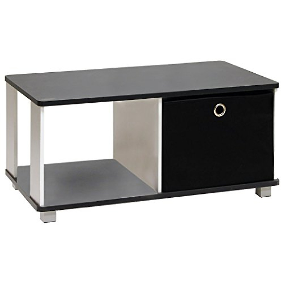 Furinno Coffee Table with Bin Drawer, Black & White