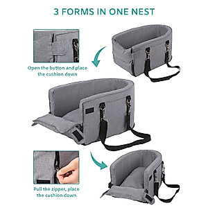 Prpeko Portable Dog & Cat Booster Seat - Center Console Car Armrest Seat for Puppy Under 13 lbs, Interactive Grey