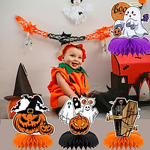9pcs Halloween Decorations Honeycomb Centerpieces - Halloween Table Decorations for Halloween Parties, Spooky Theme Designs with Witches, Pumpkins, Ghosts, and Skeletons