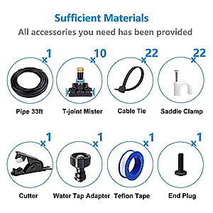 Misters for Outside Patio, 35FT Misting Cooling System, Outdoor Water Mister System for Porch, Umbrella, Deck, Canopy, Fan. Mist Hose Accessories for Backyard, Garden, Greenhouse,Trampoline Sprinkler