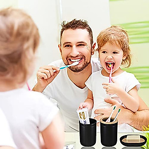 iMucci Bathroom Accessories Set with Trash Can,Toothbrush Holder, Lotion Soap Dispenser, Soap Dish,Tumbler Cup(9Pcs Black Bamboo Cover)