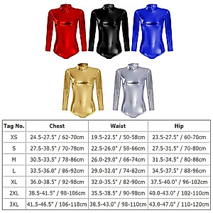 Women’s Shiny Metallic Bodysuit Gymnastics Ballet Dance Leotard Long Sleeve Mock Neck Jumpsuit Romper Top Ballerina Workout Yoga Tights Unitard One Piece Thong Training Dancewear Costume Royal Blue L