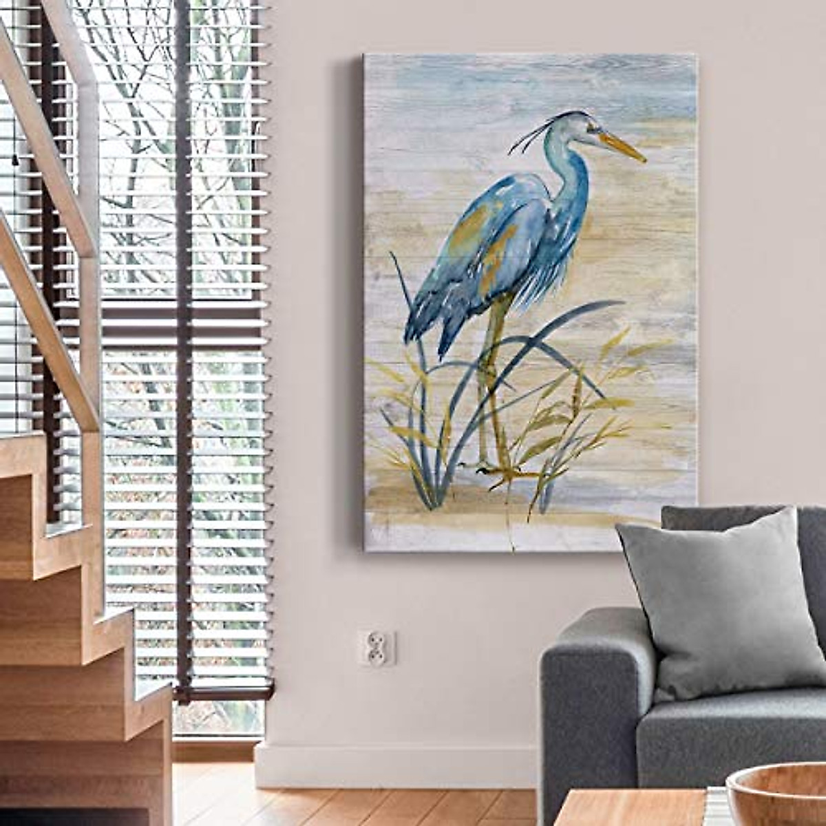 Renditions Gallery Animals Wall Art Abstract Paintings for Decor Rustic Yellow Blue Heron Bird Canvas Artwork Prints for Bedroom Living Room Office Walls - 18"X27" LT15