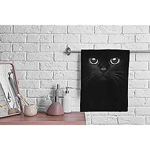 oFloral Black Cat Hand Towels Cotton Washcloths,Cool Cat Head On Black Comfortable Soft Towels for Bathroom/Kitchen/Yoga/Golf/Hair/Face Towel for Men/Women/Girl/Boys 15X30 Inch