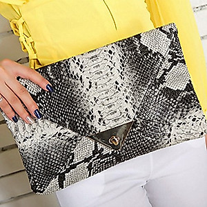 Rebecca Women's Envelope Clutch Purse Handbag Snakeskin Print Chain Shoulder Crossbody Bag