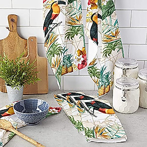 Segard Kitchen Towels Dish Towel Set of 4,Tropical Bird Pineapple Botanical Animals Absorbent Hand Towels Cleaning Dishcloth Tea Towels,Spring Flower Plants Reusable Drying Dish Cloths