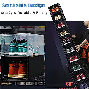 AOHMPT 18 Pack Clear Shoe Organizer Stackable Shoe Box Foldable Storage Bins Shoe Container Box Large Size Shoe Bins (Black+)