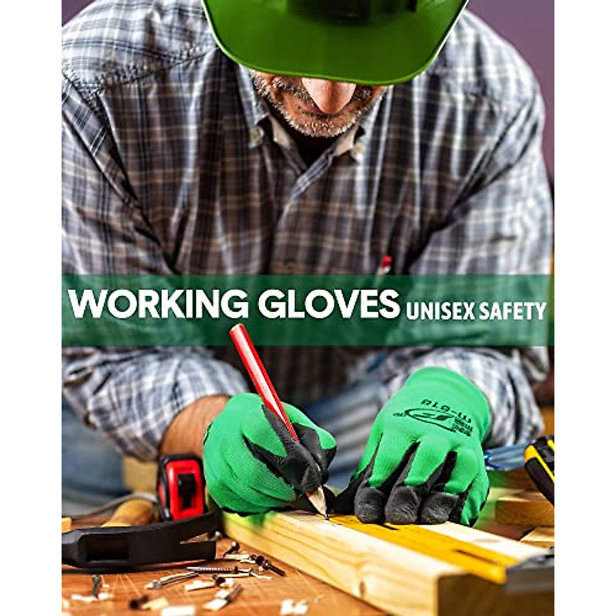 Honeydak 36 Pairs Gardening Gloves for Men Women Breathable Rubber Coated Garden Gloves Men Safety Work Gloves (Black, Green)