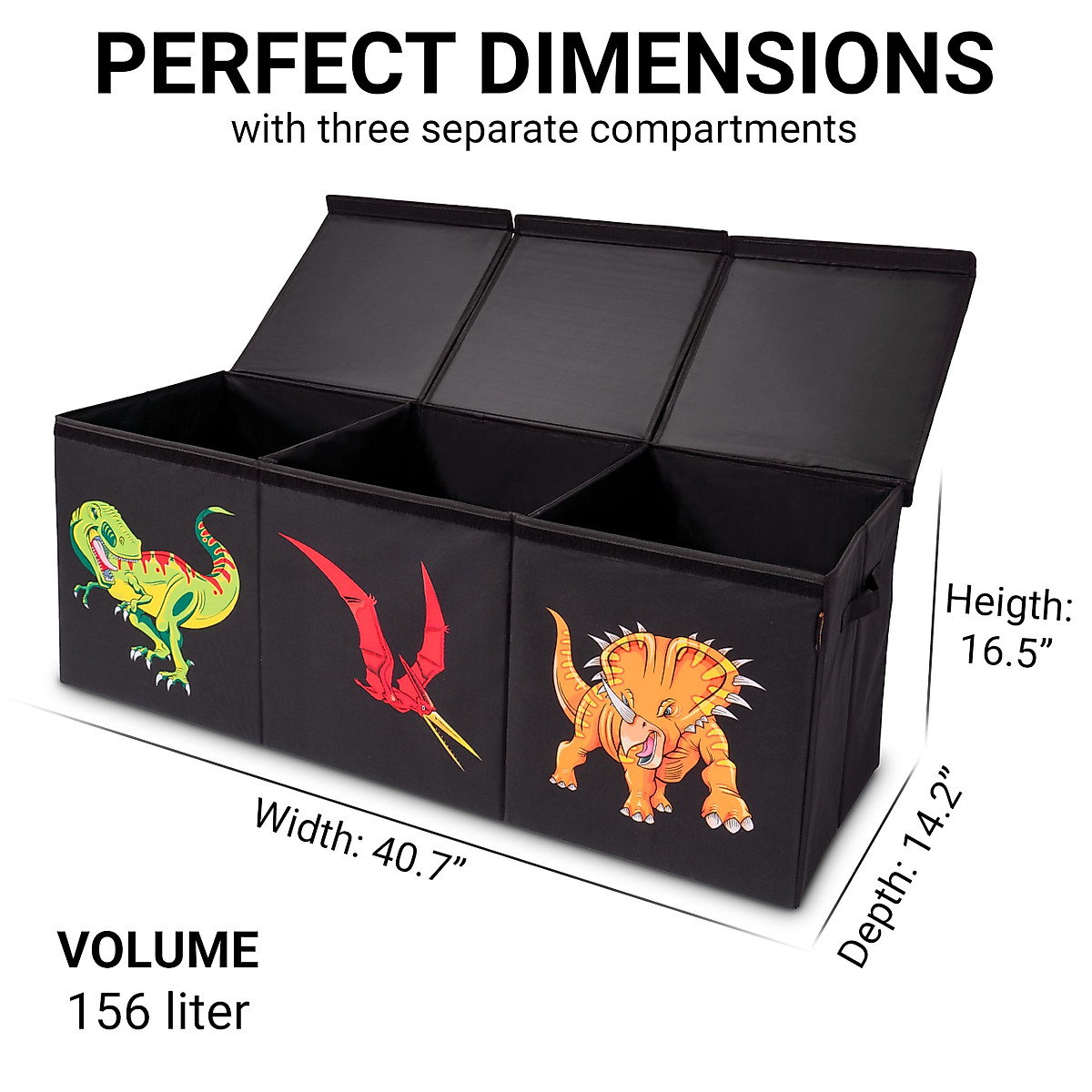 KLOWADOMA Extra Large Collapsible Dino Toy Box with Lids for Kids - Toy Storage Organizer, Chest, and Bin in Living Room, Playroom or Kids Room Organization