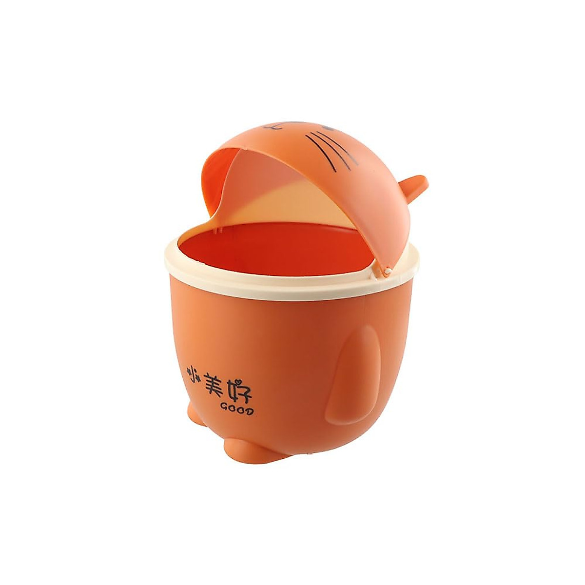 GUEDKIKL Cartoon Cat Trash Can, Mini Cute Garbage Storage Bin Orange Creative Desktop Waste Box Portable Garbage Can with Swing Lid for Livingroom Bedroom