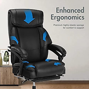 BOSMILLER Big and Tall Office Chair 400lb for Heavy People with Double Padded Memory Foam Seat Cushion Leather Executive Office Chair with Lumbar Support and Adjustable Footrest for Home Work