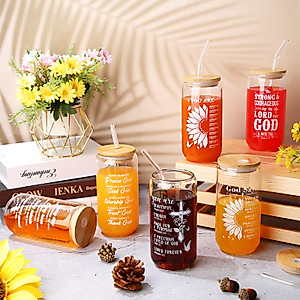 Suttmin 6 Pcs Christian Gifts for Women Religious Gifts Iced Coffee Cups, 16 Oz Drinking Glasses with Bamboo Lids and Straw Set Inspirational Birthday Gifts for Sister, Friend, Mom, Coworker