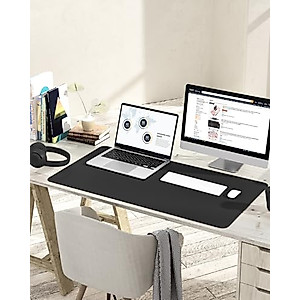 Non-Slip Leather Desk Mat, Desk Mouse Pad, Waterproof PVC Leather Desk Table Protector, Large Desk Blotter, Easy Clean Laptop Desk Writing Mat for Office/Work/Home/Decor(Black, 35.4" x 17")