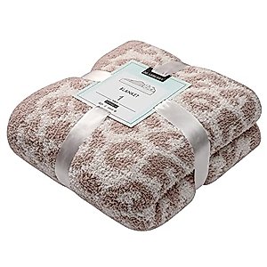 bearberry Fuzzy Leopard Knitted Throw Blanket Soft Cozy Warm Microfiber Blanket for Couch Sofa Bed Travel (Stone/Cream, 50"x60")