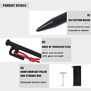 Hikeman 10pc-Pack Steel Tent Stakes,7.8”/11.8” Heavy Duty Tent Pegs with Stakes Puller Black Ground Nails for Car Camping Shelter Outdoor Trip Canopy (Black 11.8 inch)