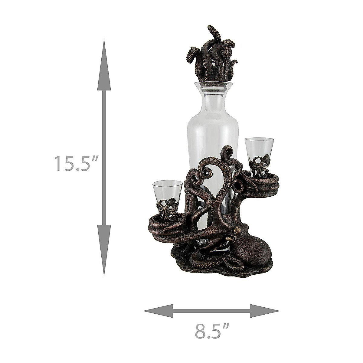 Octopus Spirit Decorative Antique Bronze Finish Statue and Glass Decanter Set