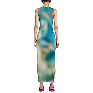 Argeousgor Women Y2k Tie Dye Tank Dress Sleeveless Bodycon Long Dresses Printed Slim Fit Short Dress Trendy Summer Sundress