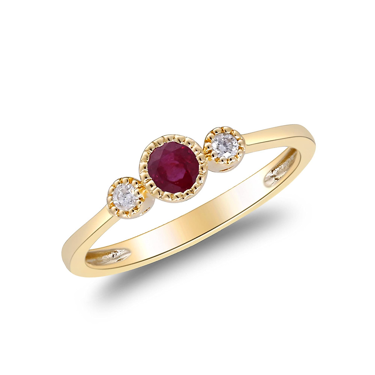 Gin & Grace 10K Yellow Gold Mozambique Genuine Ruby Ring with Diamonds for women | Ethically, authentically & organically sourced (Round) shaped Ruby hand-crafted jewelry for her | Ruby Ring for women