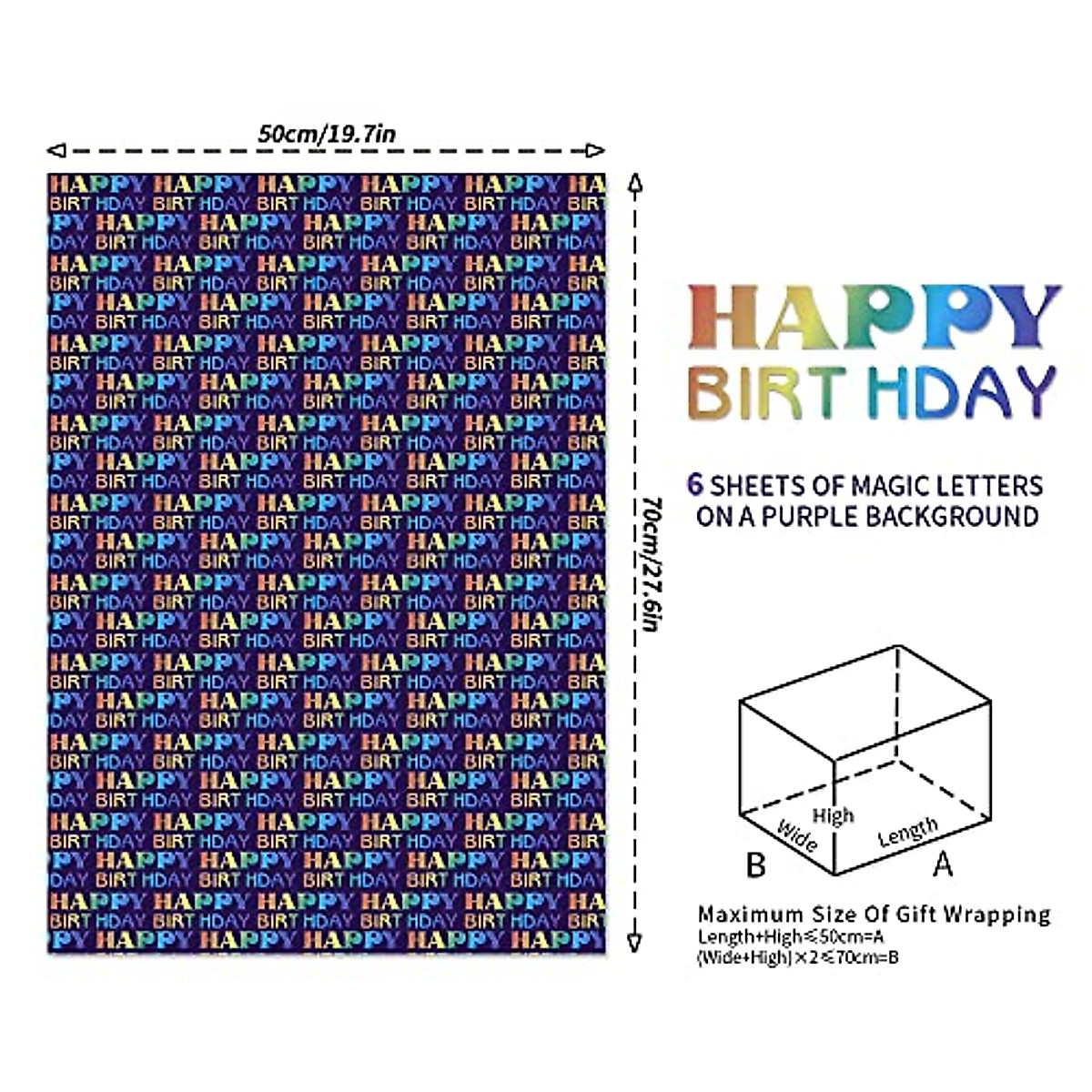 Happy Birthday Wrapping Paper for Men Women Gift Wrap,6 Folded Sheets Gradient Color Girls Boys Kids Adult Dark Purple Gift Wrapping Paper for Birthday Party Gift Wrap Supplies,28 * 20 Inch