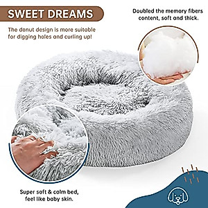 OYANTEN Small Dog Bed Large Cat Bed - Cat Beds for Indoor Cats, Calming Donut Kitty Bed, Round Pet Beds for Small Medium Cats, Soft Fluffy Warm and Cozy (20in, Misty Gray)