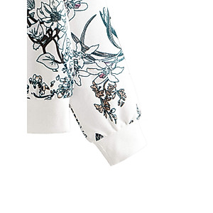 ROMWE Women's Floral Print Long Sleeve Crew Neck Lightweight Pullover Sweatshirt White X-Large