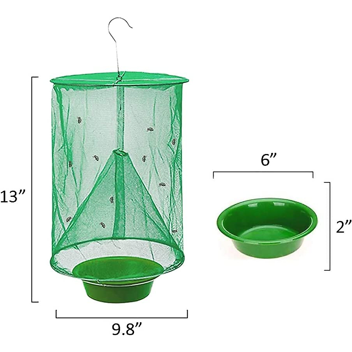 Ranch Fly Trap Outdoor Hanging Reusable with Fishing Apparatus | Food Bait Tray Catcher Cage for Indoor or Outdoor Family Farms, Park (6 Pack)