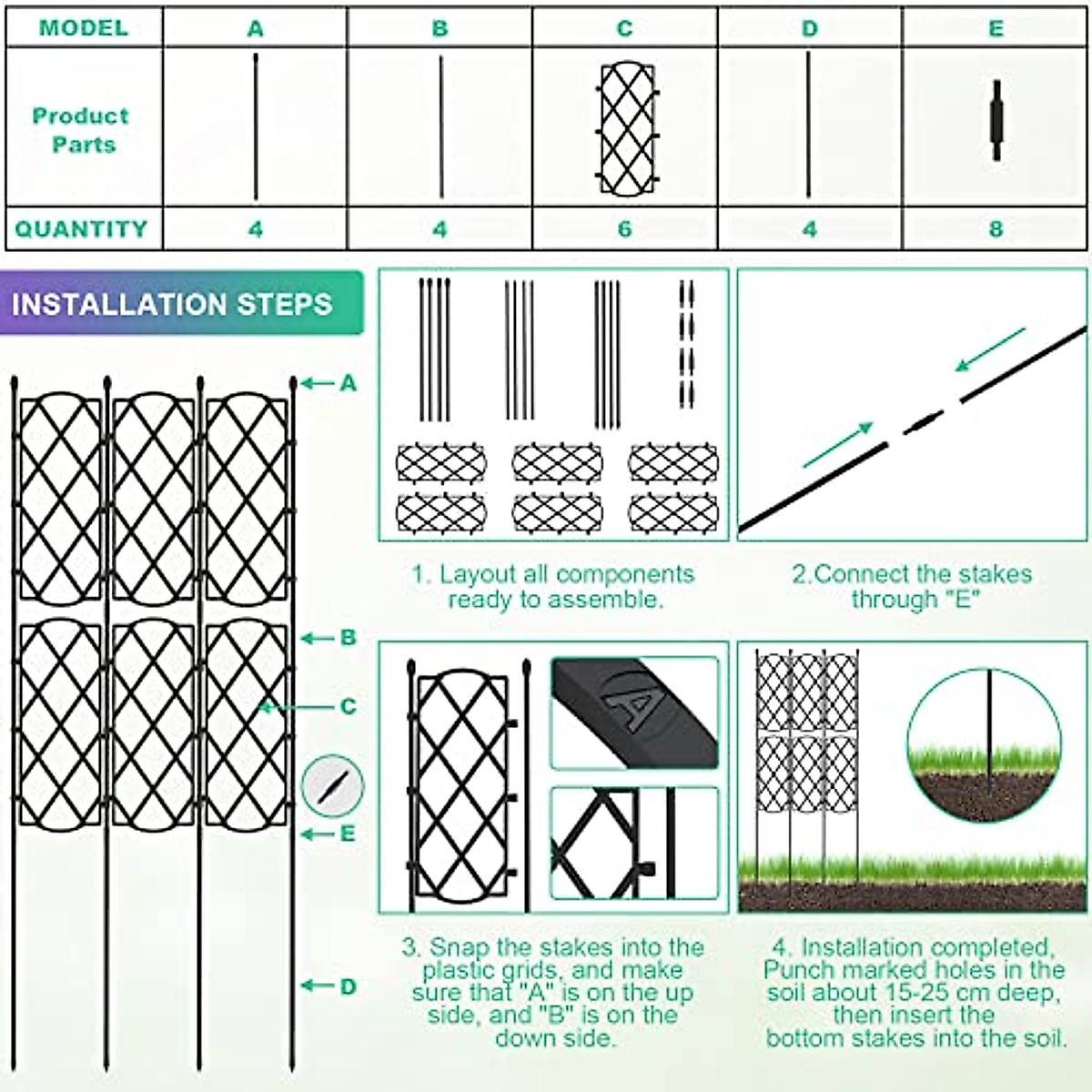 Garden Trellis for Climbing Plants Outdoor, deaunbr Tomato Cage Plant Support Garden Obelisk Trellises Cages for Vines, Flowers, Indoor Potted Plants, Rose, Clematis, Cucumber Pea, Bean, Grape