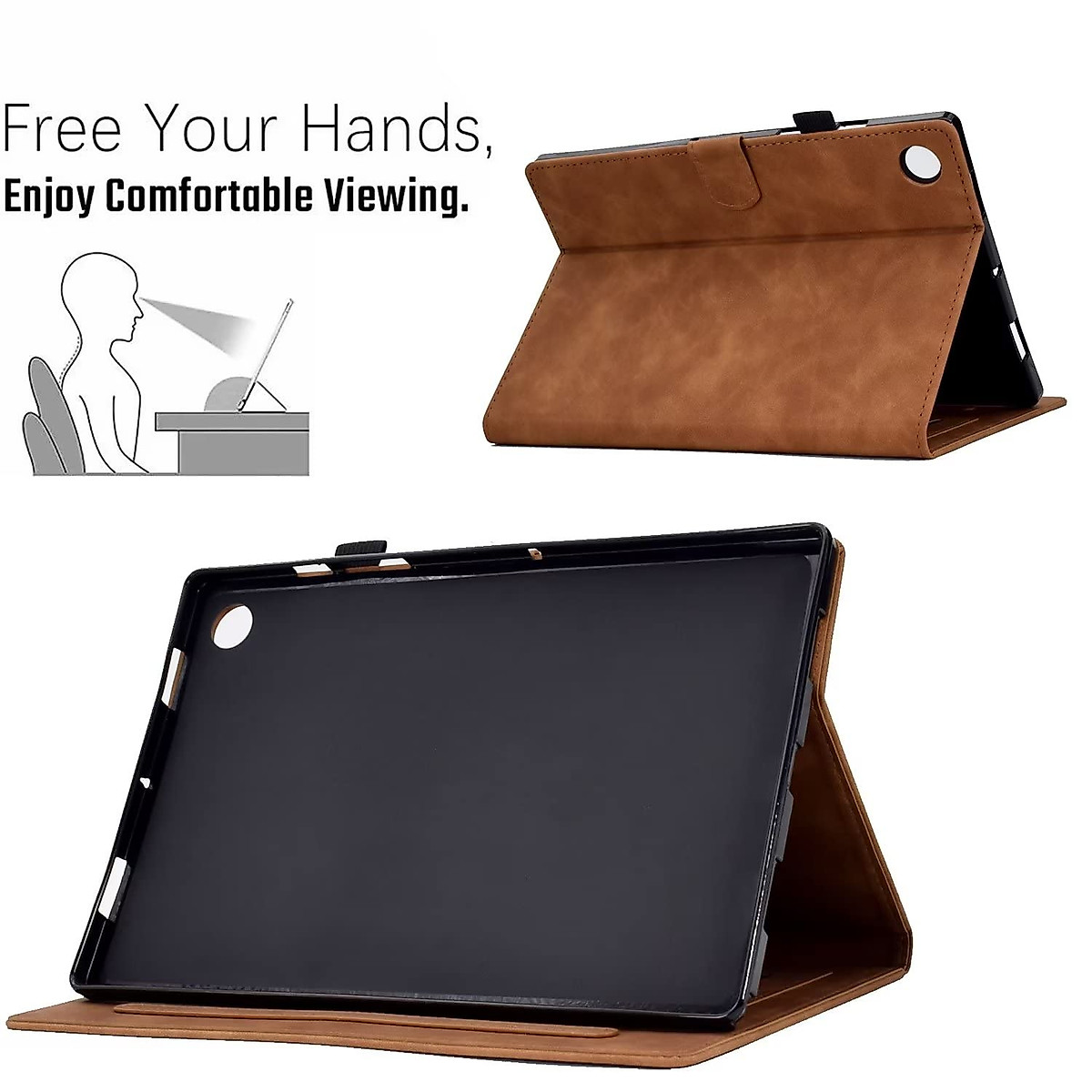 MonsDirect Case for Samsung Galaxy Tab A8 10.5 inch 2022, Suede Leather Multi-Angle Stand Cover, Smart Auto Wake/Sleep Folio Case with Pen Holder for 10.5" Galaxy Tab A8 [SM-X200/X205/X207], Brown